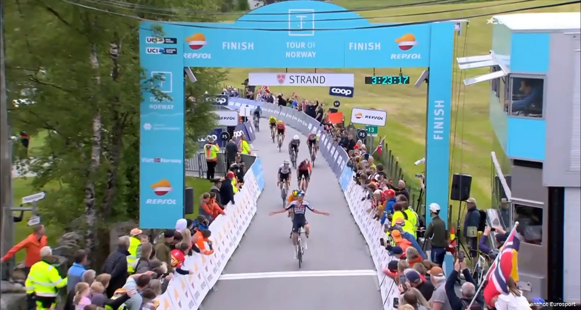 Van Gils takes advantage of early sprint from leader Brennan to claim victory on stage 3 of Tour ...